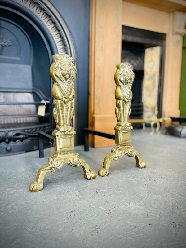 Brass Lion Fire Dogs - Stax Reclamation